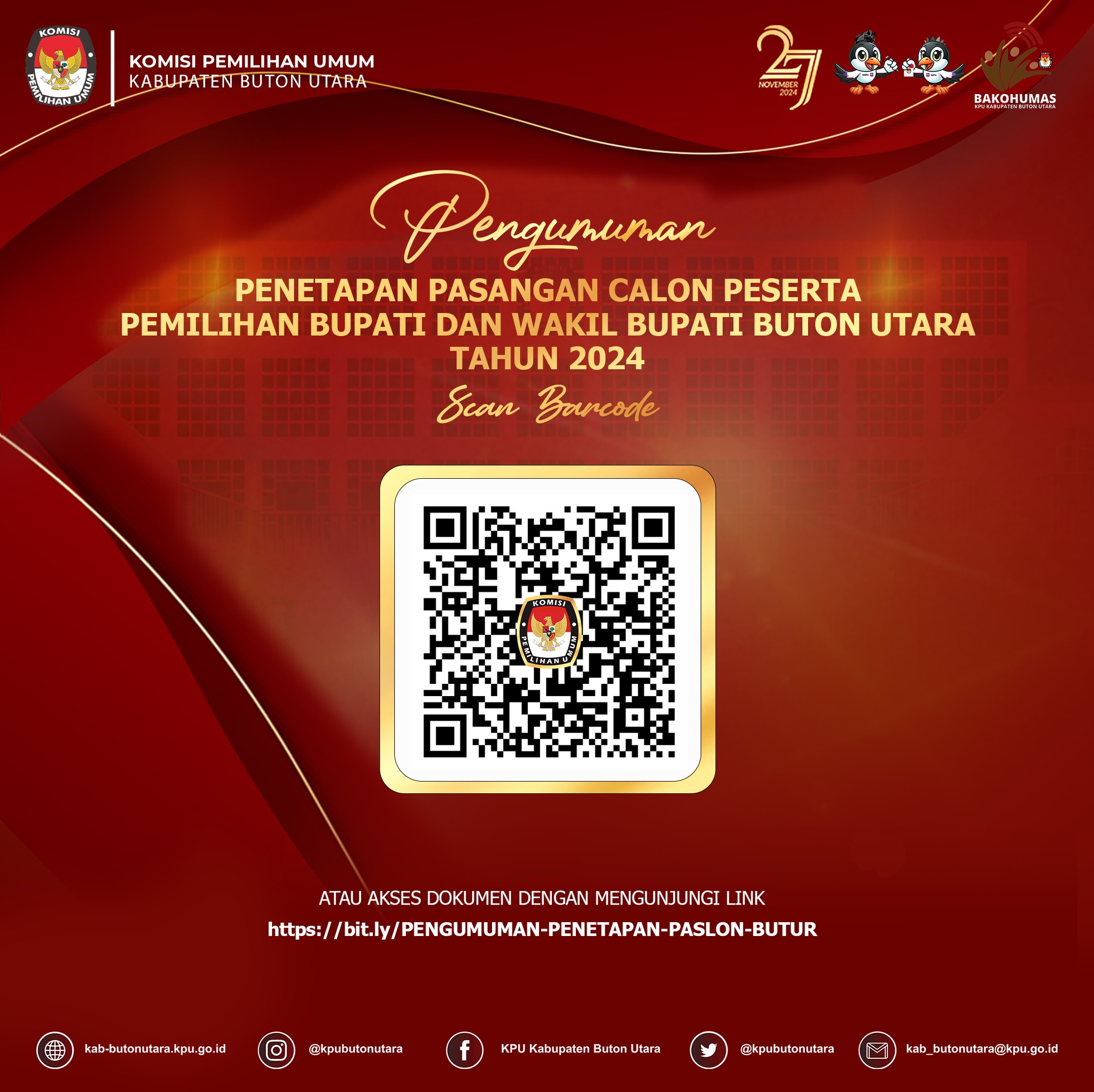 Pengumuman KPU Butur Tentang Penetapan Paslon Pemilihan Bupati dan Wakil Bupati Butur Tahun 2024 ...